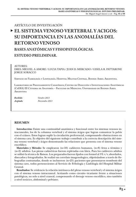 El Sistema Venoso Vertebral y Ácigos: Su Importancia en las Anomalías ...