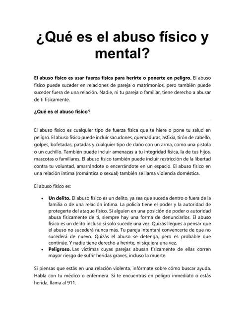 ¿Qué es el Abuso Físico y Mental? | psicosymente | uDocz