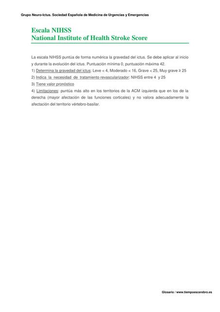 Resúmenes de Escala NIHSS | Descarga apuntes de Escala NIHSS