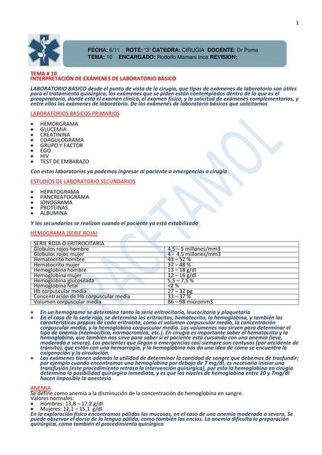 Interpretación de Exámenes de Laboratorio Básico | Mary Mamani | uDocz