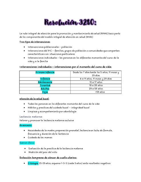 Resolucion 3280 Colombia Resumen Gineco | Aleja Huertas | uDocz