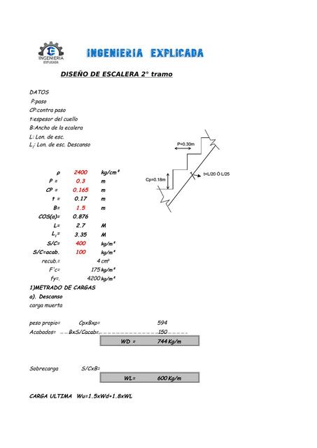 Diseño de escalera 2° tramo | Dndk Snns | uDocz
