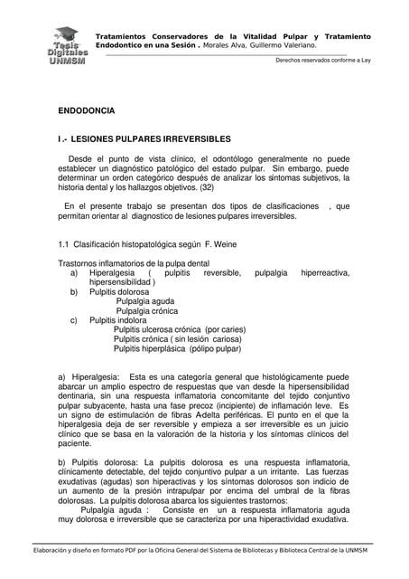 Lesiones Pulpares Irreversibles | Dentistas del mundo | uDocz