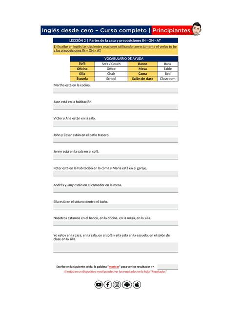 Inglés lección 2. Partes de la casa y preposiciones IN - ON - AT ...