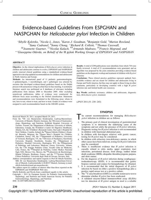 Evidence-based Guidelines From ESPGHAN andNASPGHAN for Helicobacter ...