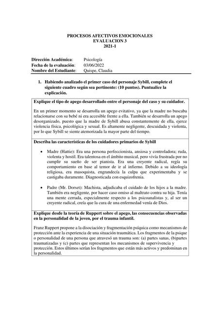 Procesos Afectivos Emocionales | Claudia Quispe | uDocz