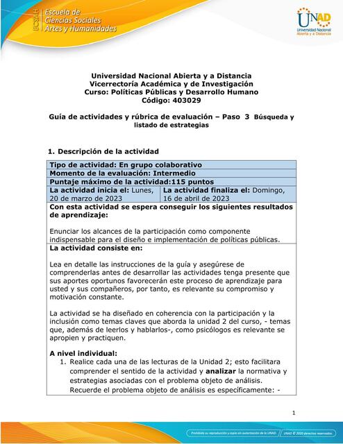 Unidad 2 Paso 3 Búsqueda y listado de estrategias - UNAD | Laura ...