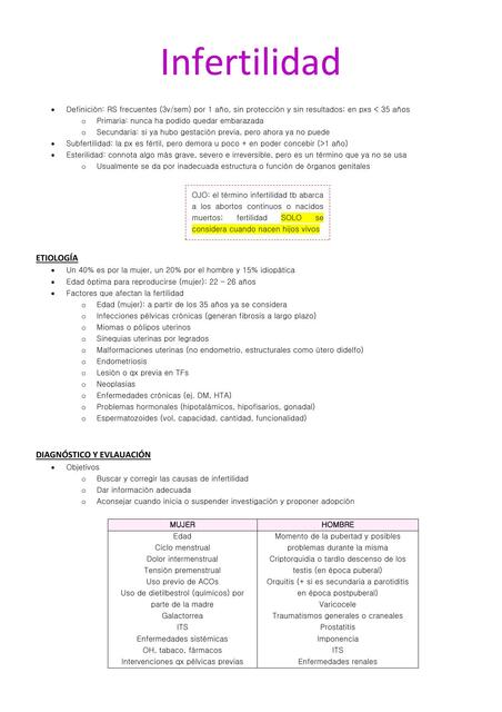 Infertilidad | Medicina La Mía | uDocz
