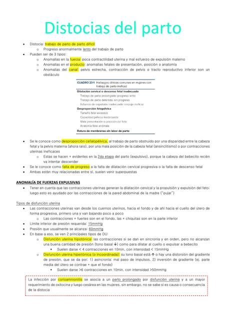 Distocias del Parto | Medicina La Mía | uDocz