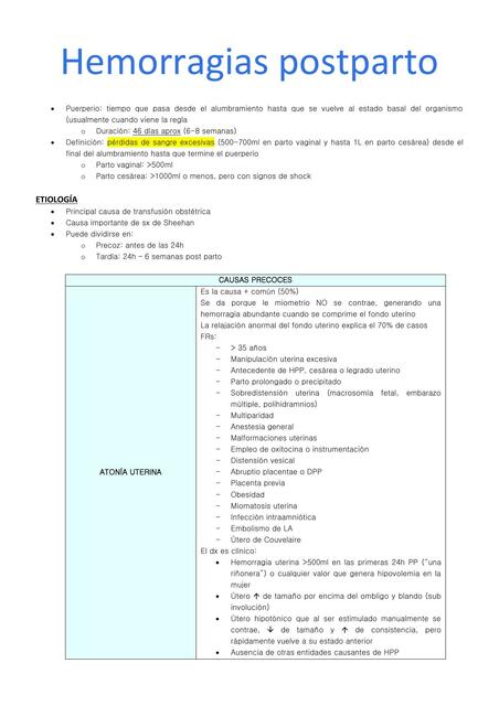 Hemorragias Postparto | Medicina La Mía | uDocz