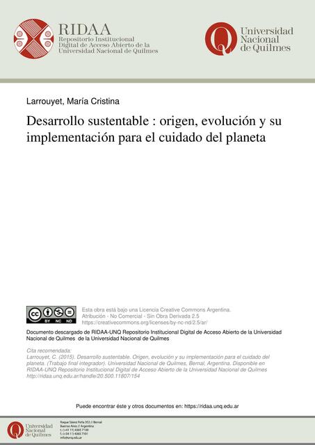 Desarrollo Sustentable. Origen, Evolución y su Implementación para el ...