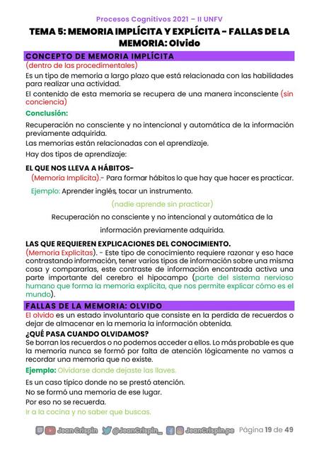 Memoria Implícita y Explícita, Fallas de la Memoria | Psico Jean 🧠 | uDocz
