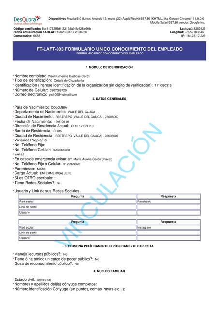Formulario único conocimiento del empleo | Yisel Katherine Bastidas ...