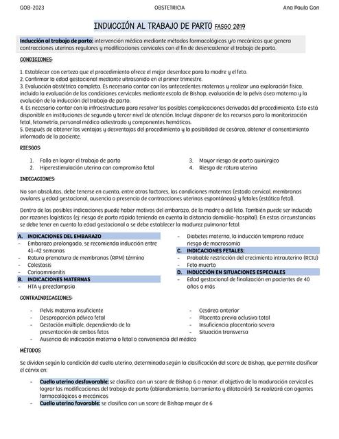 Inducción al Trabajo de Parto-Consenso FASGO 2019 | Ana Paula Gon | uDocz