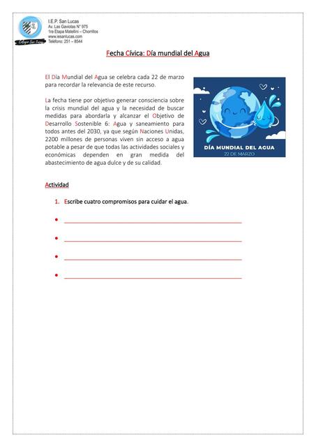 Fecha Cívica: Día mundial del Agua | gianinna jimenez | uDocz
