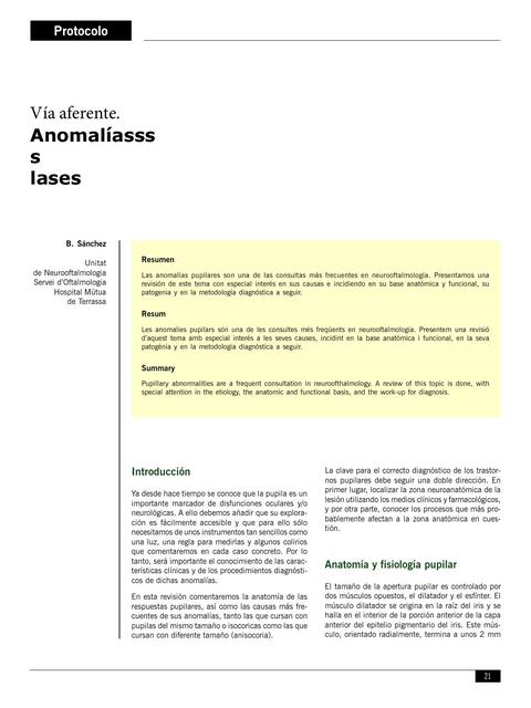 Vía Aferente. Anomalías Pupilares | Medicina y Farmacia | uDocz