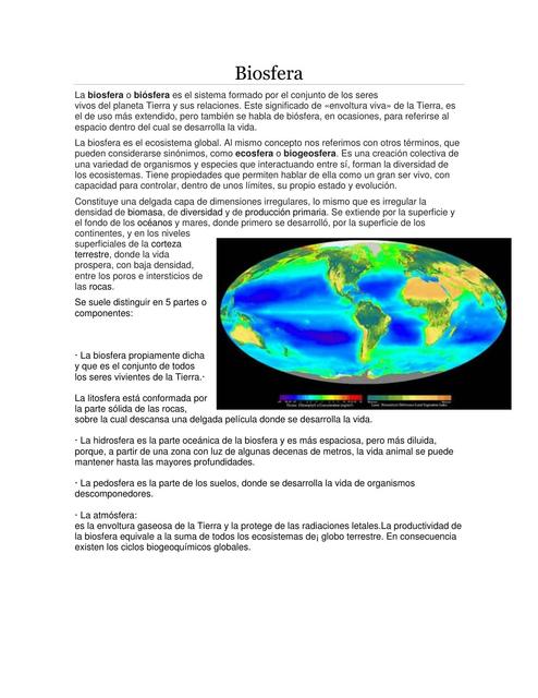 Biosfera y sus componentes | Antonio Barrera | uDocz