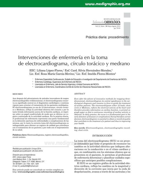 Intervenciones de Enfermería en la Toma de Electrocardiograma, Círculo ...