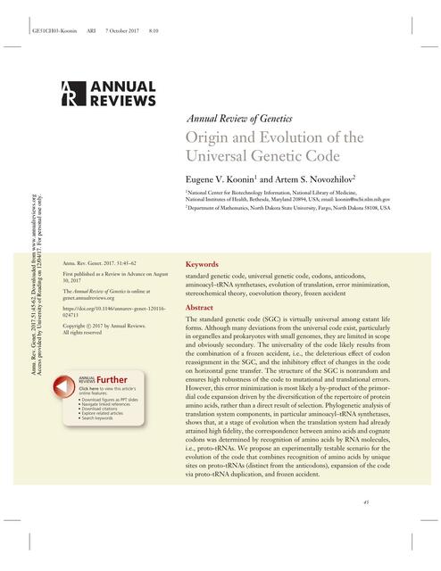 Origin and Evolution of the Universal Genetic Code | MLJ | uDocz