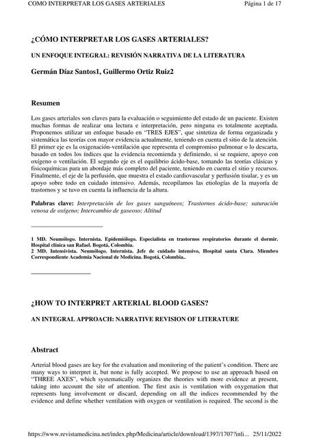 ¿Cómo Interpretar los Gases Arteriales? | Yolimar Audiveth | uDocz