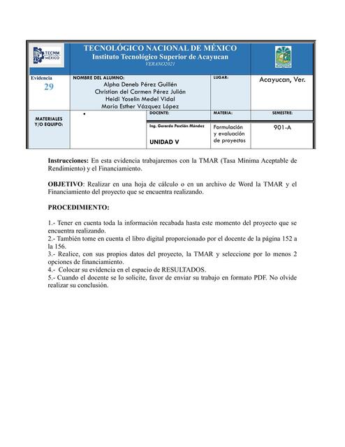 TMAR (Tasa Mínima Aceptable de Rendimiento) y el Financiamiento ...