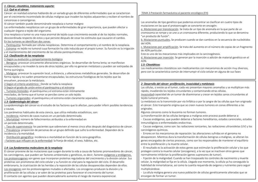 Cáncer, Citostático, Tratamiento Soporte | Alba Aguilar Martin | uDocz