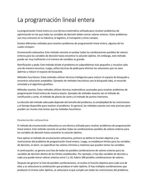 La Programación Lineal Entera | Héctor Murcia | uDocz