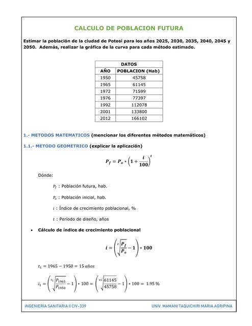 Cálculo de Población Futura | CCINGENIERIACC | uDocz