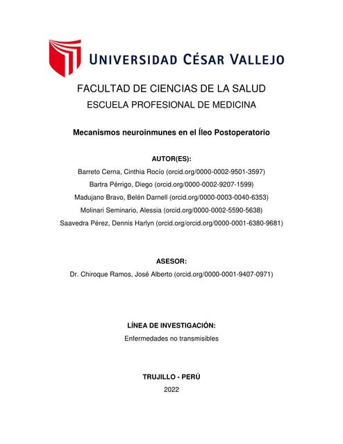 Mecanismos Neuroinmunes en el Íleo Postoperatorio | CINTHIA ROCIO ...