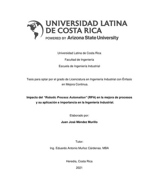 Tesis Ingeniería Industrial. Impacto del Robotic Process Automation en ...