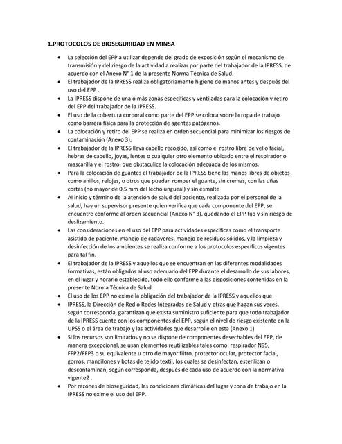 Protocolos de Bioseguridad en Minsa | Arantza Molina | uDocz