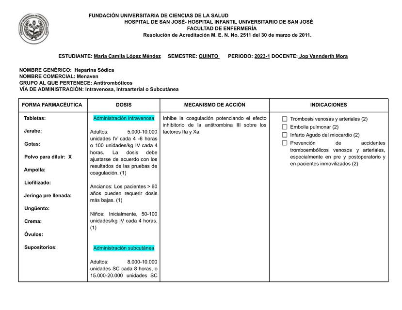 Heparina Sódica | María Camila | uDocz