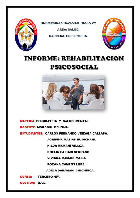 Informe: Rehabilitación Psicosocial | Lourdes callisaya mamani | uDocz