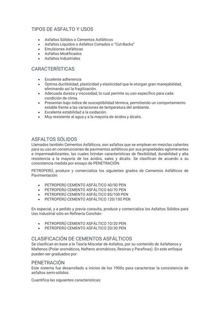 Tipos de Asfalto y Usos | Danitza Espinoza Giraldez | uDocz