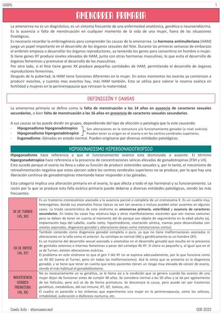 Amenorrea Primaria | @TURESUMEN.MED | uDocz