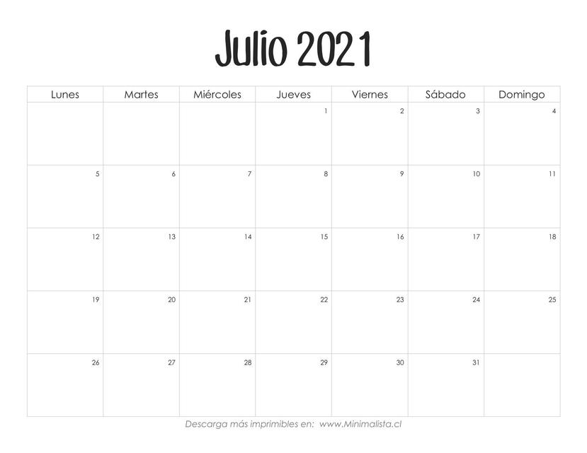 Calendario 2021 julio | elestudiante20 | uDocz