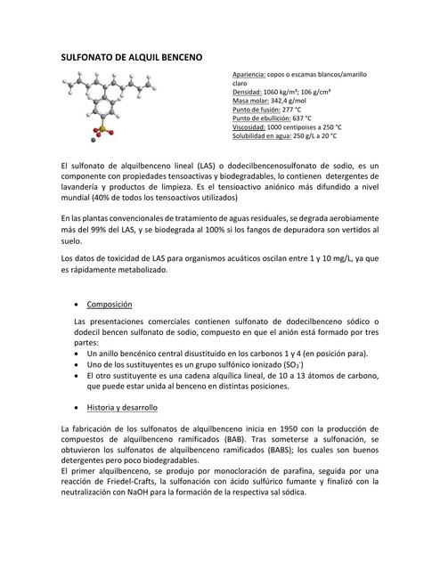 Sulfonato de Alquil Benceno | Chemnotes by DM. | uDocz