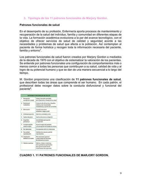 Tipología de los 11 patrones funcionales de Marjory Gordon ...