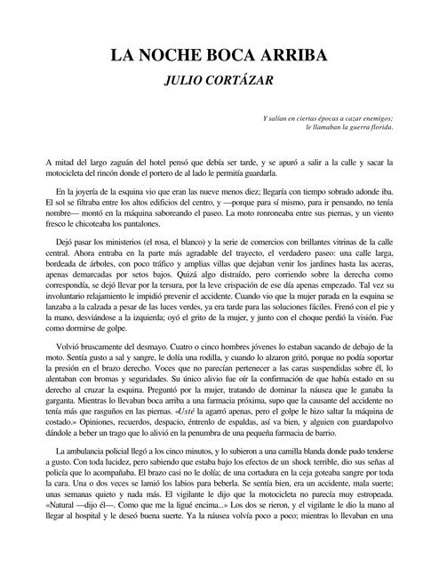 La noche boca arriba. Julio Cortázar | Literatura y palabras | uDocz