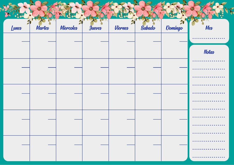 Planner mensual flores turquesa | Solange Gomez | uDocz