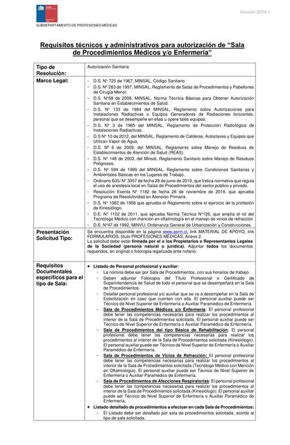 Requisitos Técnicos y Administrativos para Autorización de “Sala de Procedimientos Médicos y/o ...