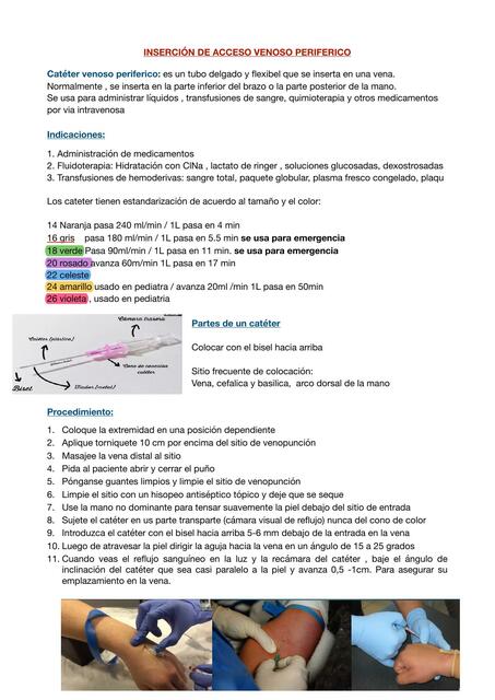 Inserción de Acceso Venoso Periférico | Pool Pérez | uDocz