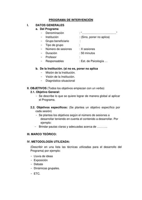 Esquema del Programa de Intervención | Claudia Quispe | uDocz