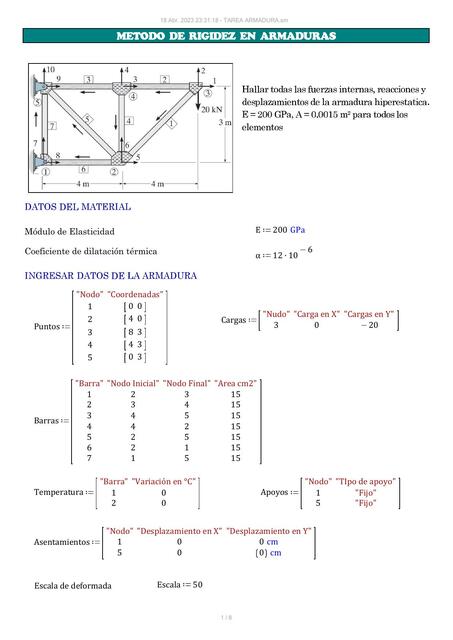 Método de rigidez armadura | Luis Edgardo Ticona Mamani | uDocz