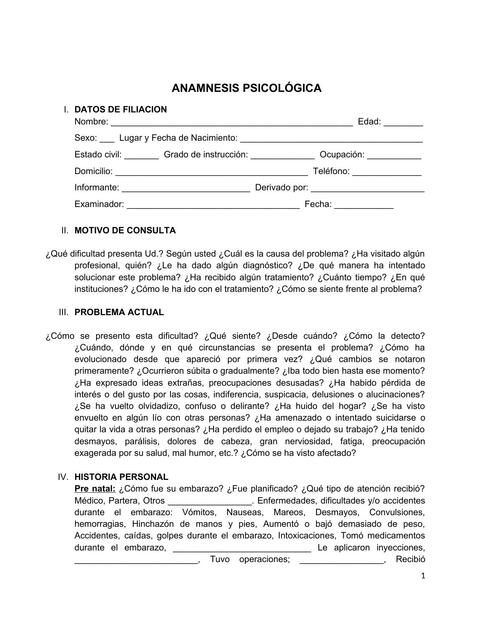 Anamnesis Psicológica | Adrianne Lizbeth | uDocz