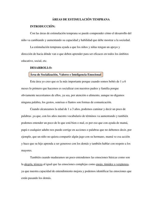Áreas De Estimulación Temprana | Educación Especial | uDocz