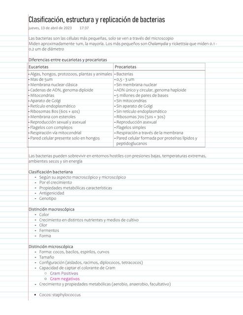 Clasificación, Estructura y Replicación de Bacterias | Majo Aguiar | uDocz
