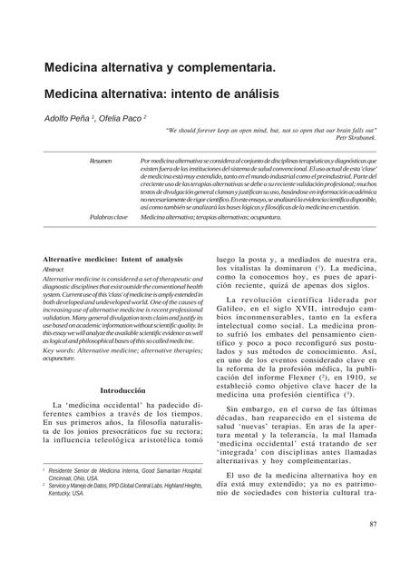 Medicina alternativa, intento de análisis | Medicina y Farmacia | uDocz