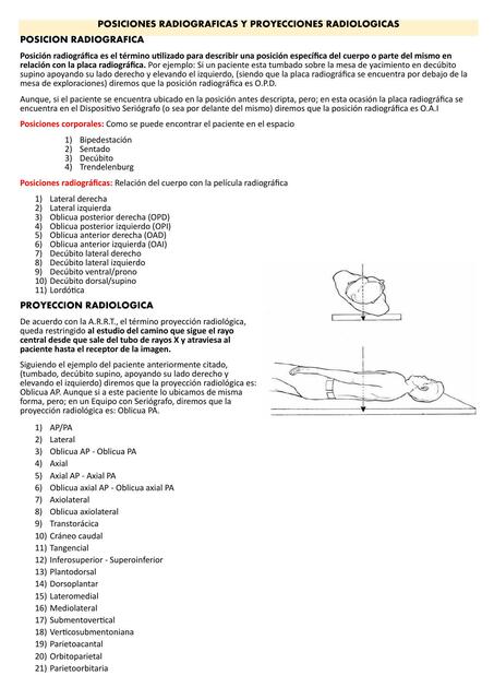 Posiciones Radiográficas y Proyecciones Radiológicas | Luana | uDocz