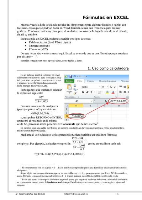 Fórmulas de Excel | Tecnología y electrónica | uDocz